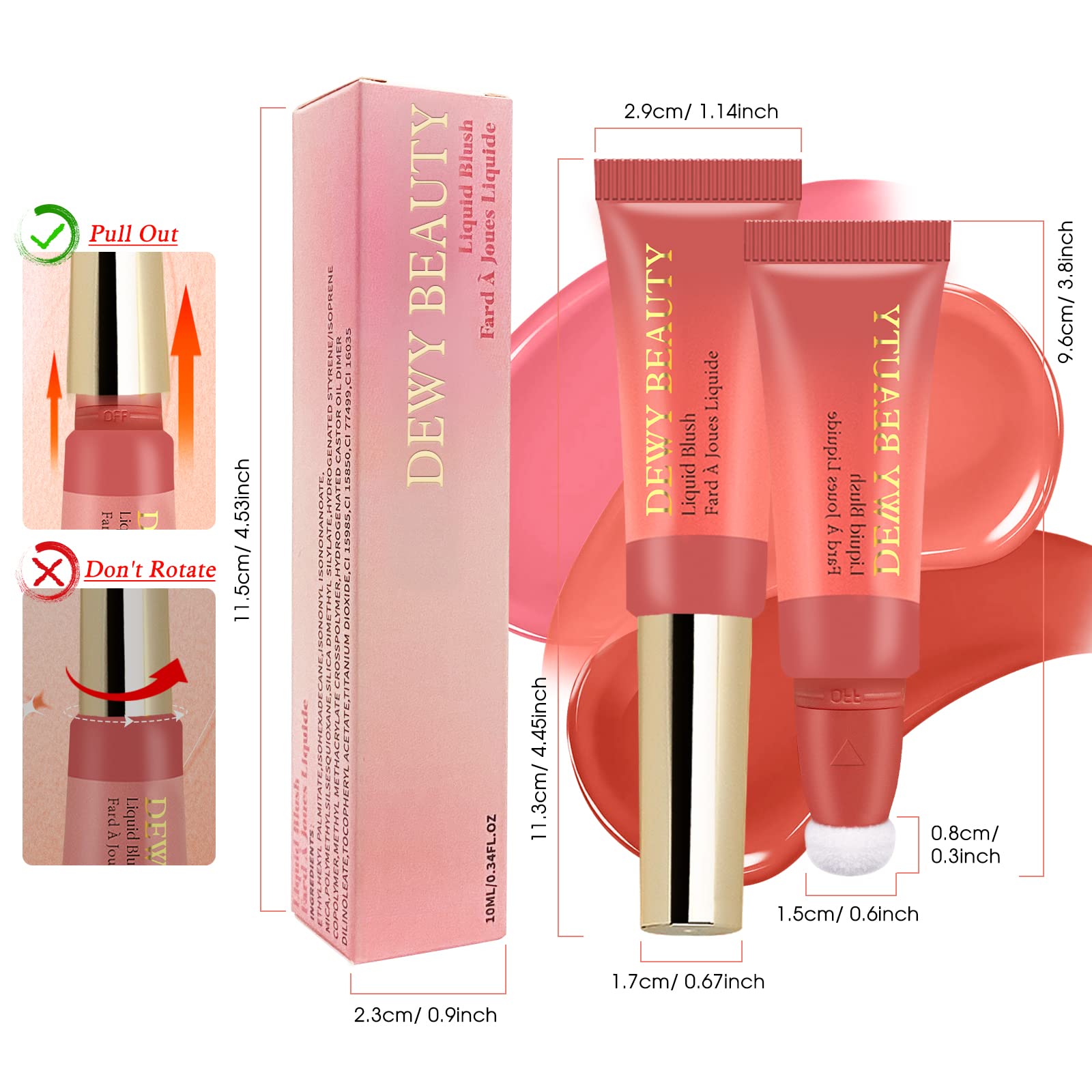 BEFIVECOK 3Pcs Liquid Blush Makeup Wand Set, Soft Cream Blush Stick with Cushion Applicator for Cheeks, Natural Creamy Formula, Lightweight Blendable Dewy Finish, Long-wearing Creme Blush Wand (Set B)