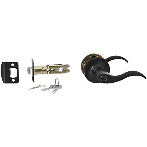 Amazon Basics Exterior Door Lever With Lock, Wave, Matte Black