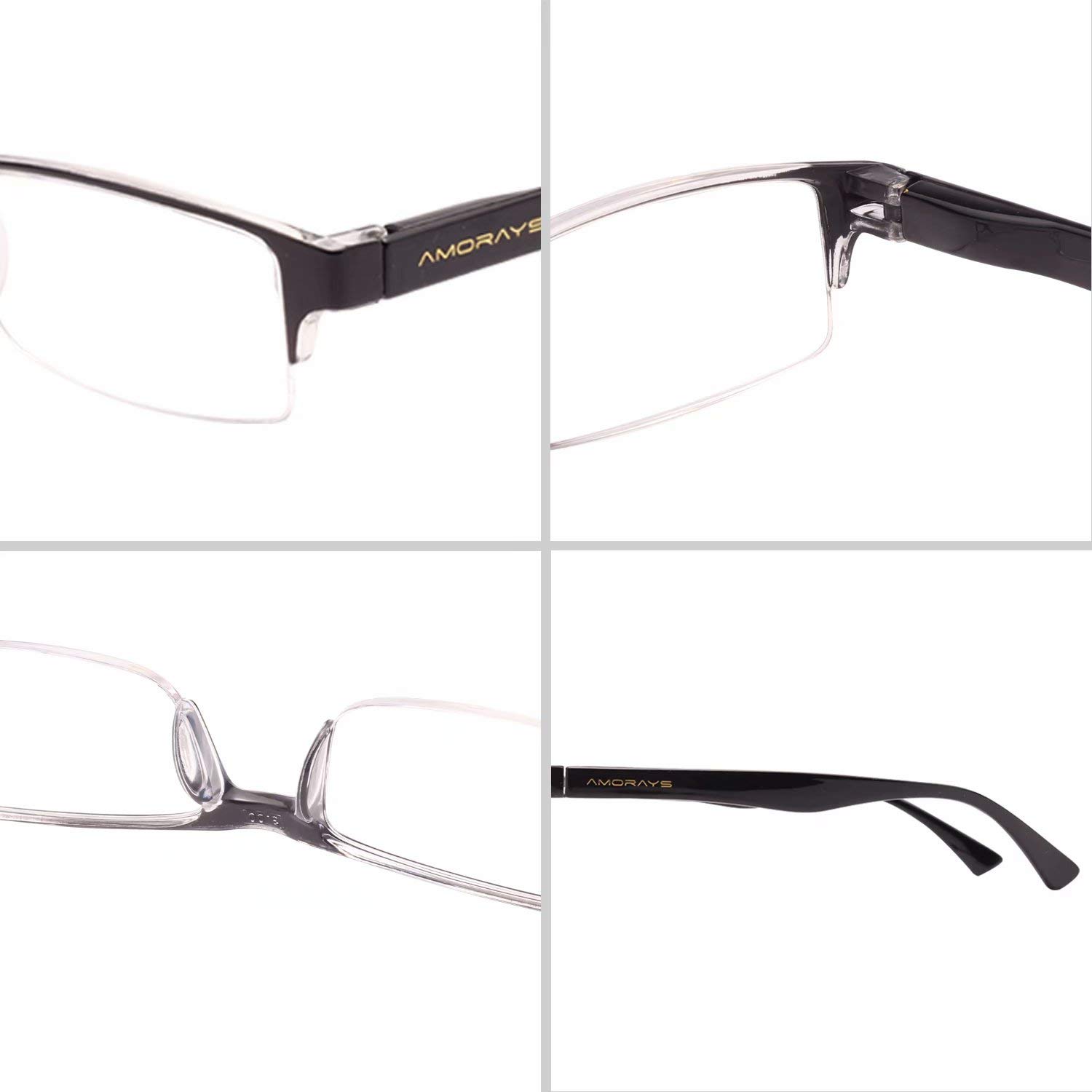 Amorays Reading Glasses with Spring Hinge Uni-lens Readers for Men and Women 3221 Black 2.50