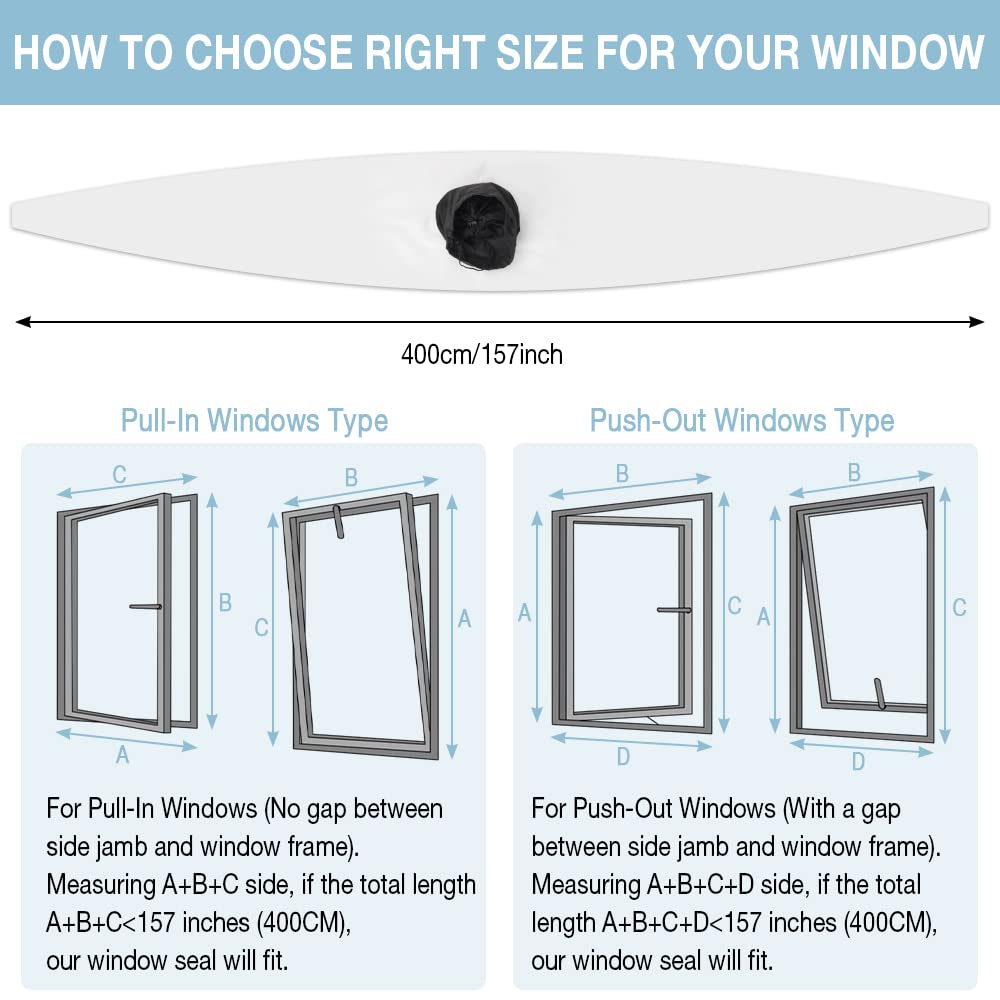 HOXHA Universal Window Seal for Portable Air Conditioner, 157 Inches Cloth Sealing AC Kit with Adjustable Coupler and Adhesive Fastener for Casement Windows, 400CM