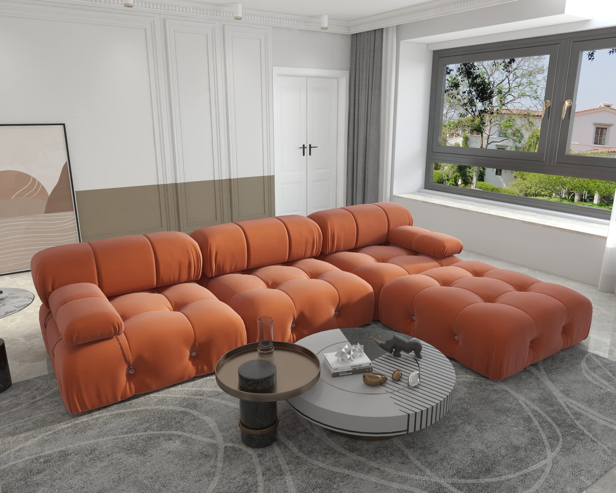 BOKIFOL Sectional Sofa, Modular Sectional Couch with Ottomans- L Shaped Couch for Living Room, 4 Seater Sofa Sets,104"(Orange)