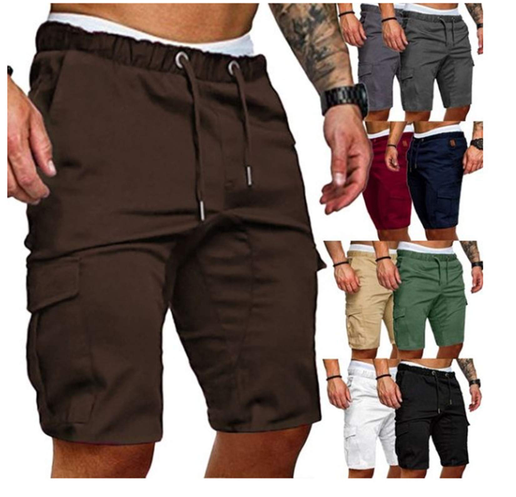 Andongnywell Men's Drawstring Elastic Waist Joggers Workout Slim Fit Running Gym Shorts Athletic Training Pants (Wine Red,XX-Large)