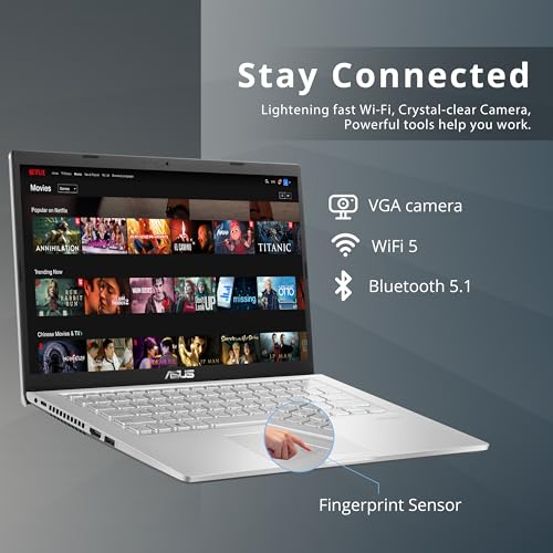 asus 2023 Vivobook 14/ HD Student Laptop, Intel Core i3-1115G4, 8GB RAM, 128GB PCIe SSD, Intel UHD Graphics, Webcam, WiFi 5, Bluetooth, Silver, Win 11, 32GB SnowBell USB Card