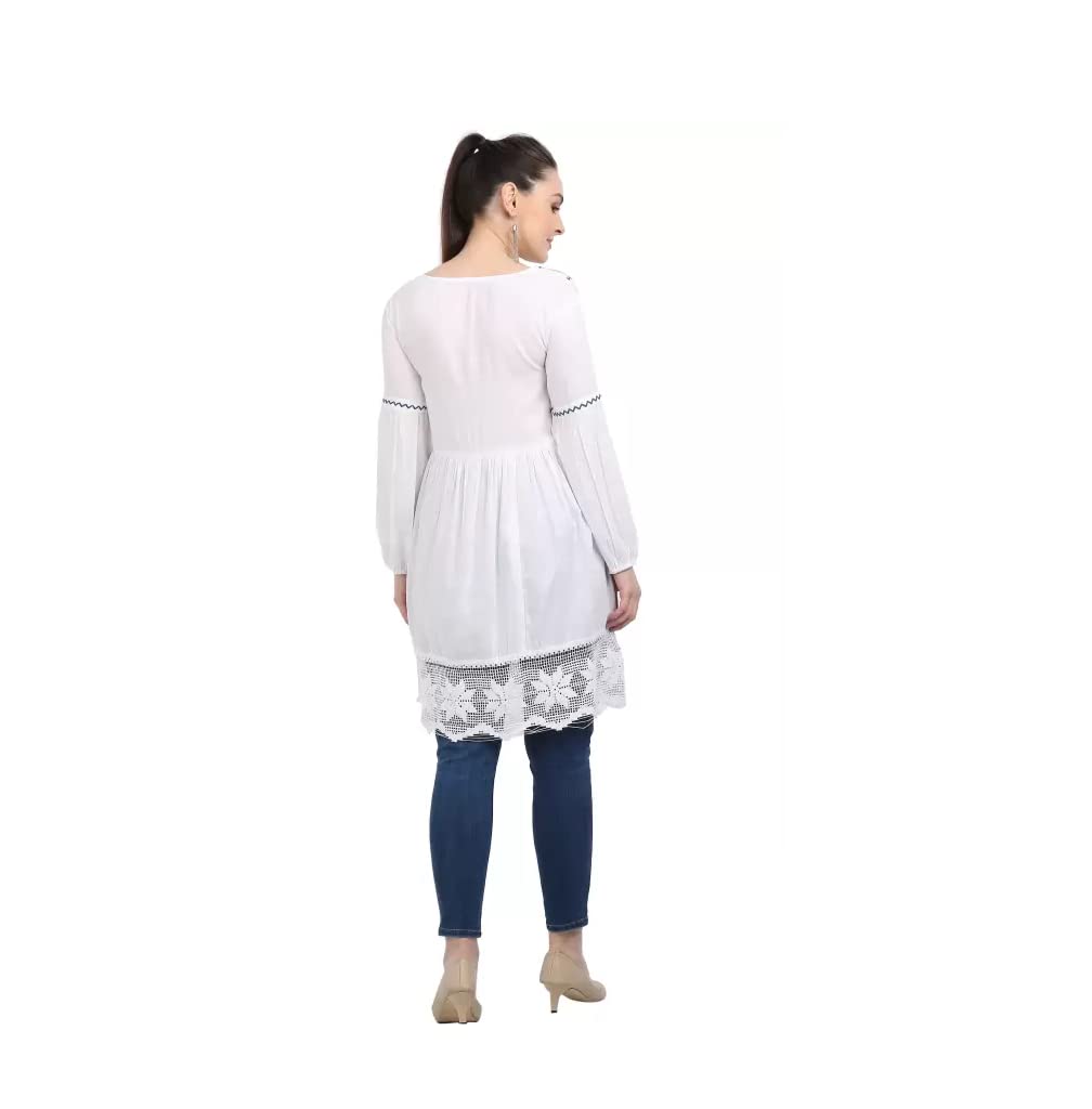 Anantdiva Women's Rayon Tops Short Kurta Kurti Indian Embroidery Summer Casual Tunic Kurta Kurti Tops for Women (as1, alpha, x_l, regular, regular, White)