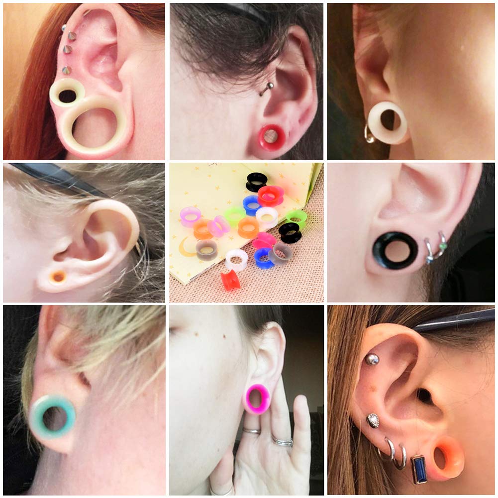 Alphapierce 22Pairs Soft Silicone Ear Gauges Plugs Double Flared Tunnels Flexible Ear Piercing Stretchers Colorful Set 2g