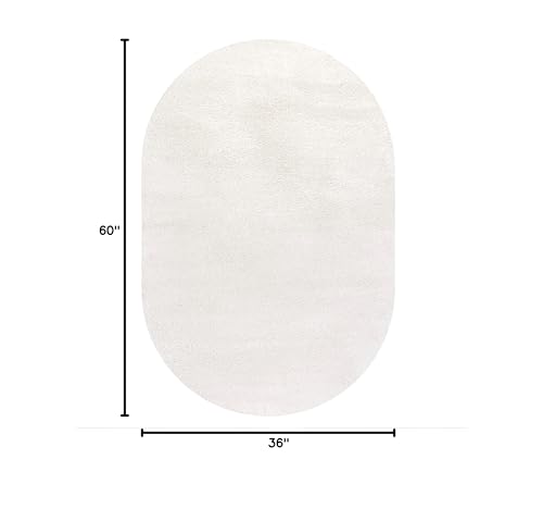 Eyely UES100T-3OV Supersoft Haze Solid Low-Pile Indoor Area Rug Casual;Contemporary;Solid;Traditional, Bedroom, Kitchen, Living Room, Easy-Cleaning, Non-Shedding, 3 X 5 Oval, Cream