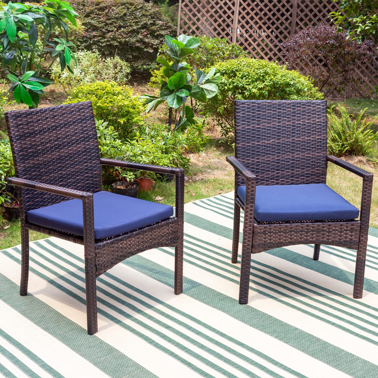 Sophia & William Patio Outdoor 2 Pieces Dining Chairs, Brown PE Rattan Armchair Sofa with Seat Cushions, Modern Outdoor Dining Conversation Furniture, Load Capacity: 330 lbs, 2 Pack