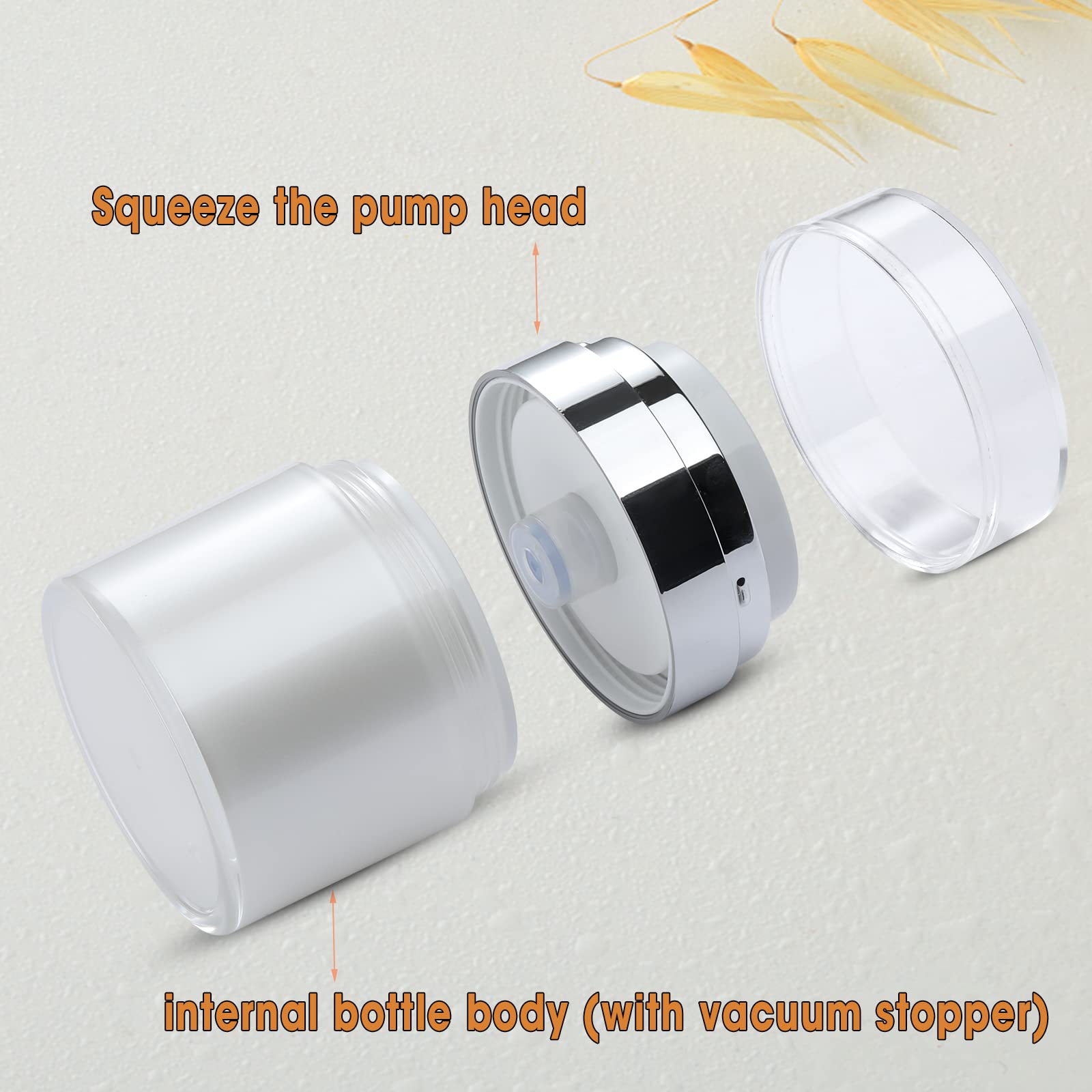 Airless Pump Jar, Airless Pump Bottles, Drunk Elephant Container, 1.7 oz Moisturizer Container Used for Lotions, Creams, Serums, And Makeup, Travel Containers Push Down Pump Dispenser