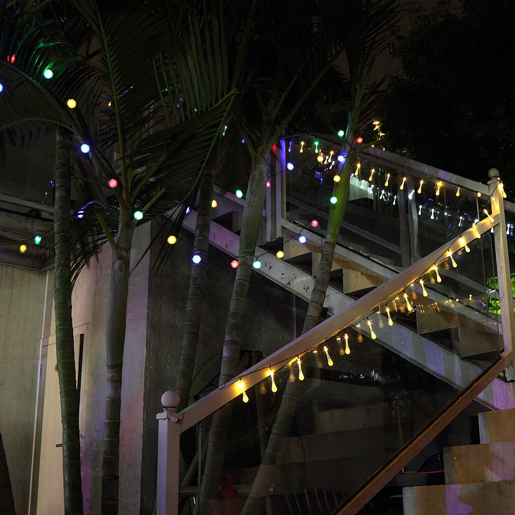 GDEALER Solar Outdoor String Lights 20ft 30 LED White Water Drop Solar String Fairy Waterproof Lights Christmas Lights Solar Powered String Lights for Garden, Patio, Yard, Home Parties (1)