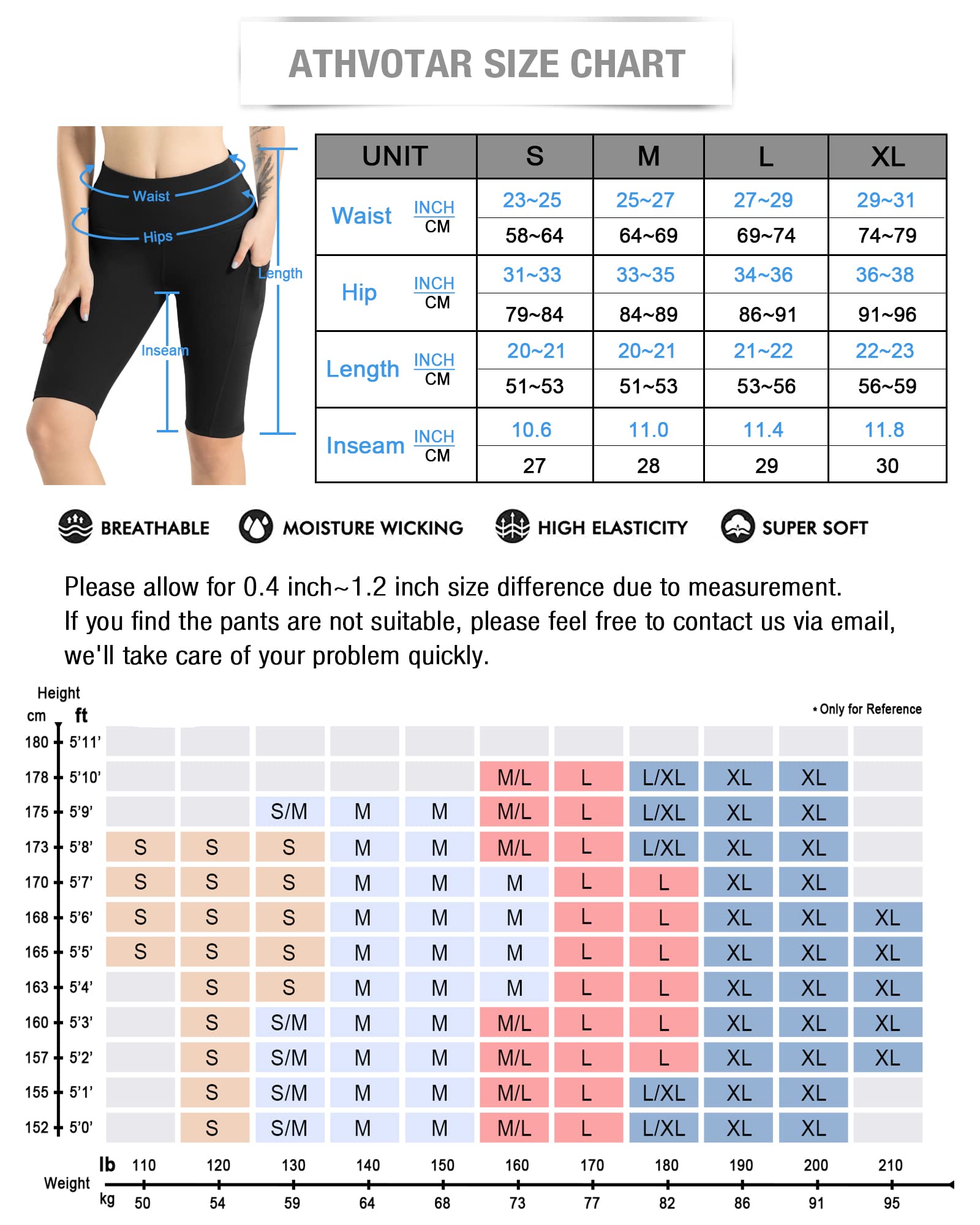 ATHVOTAR Women's High Waisted Biker Shorts with Side Pockets Tummy Control Spandex Shorts (12" Black,XL)