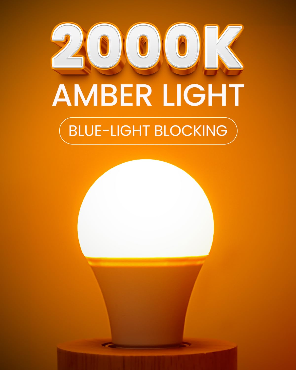 Bonlux Amber Light Bulbs 2000K, A19 9W E26 LED Yellow Soft Warm Sleep Light Bulb Blue Light Blocking (60 Watt Equivalent) for Bedroom,Healthy Sleep, Baby Nursery Light, Night Light Bulb, 2 Pack
