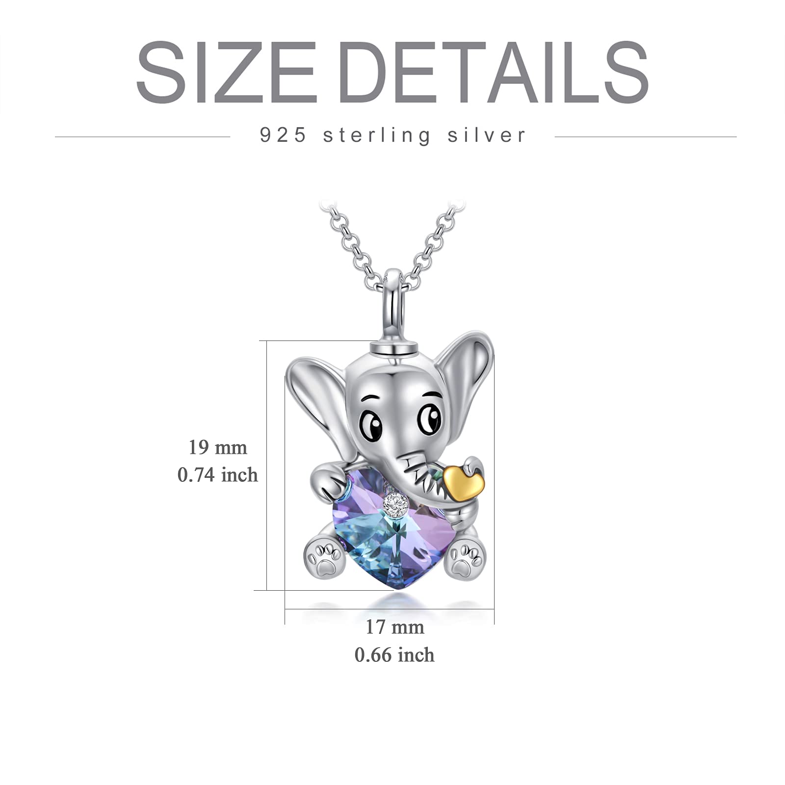 AOBOCO Elephant Urn Necklaces for Ashes Sterling Silver Heart Cremation Memorial Keepsake Necklace Jewelry Gifts for Women