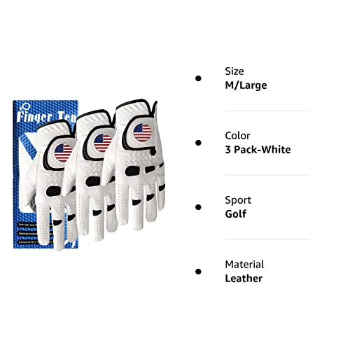 Amy Sport Golf Gloves Men Left Hand with Ball Marker Right Handed Golfer 3 Pack Soft Leather Weathersof Grip Soft Mens Glove (MLarge-Worn on Left Hand, 3 Pack with USA Flag Ball Marker)