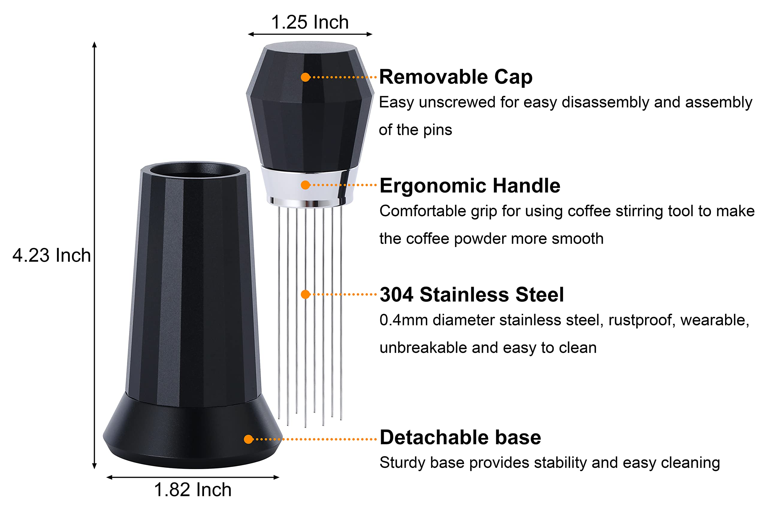 Apexstone Coffee Stirrer Tool, Coffee Stirring Tamper WDT Distribution Tool, Needle Distribution Tool Espresso, WDT Tool Espresso with Stand Black, WDT Tool Espresso Needle