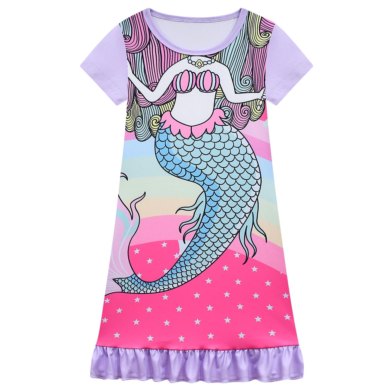 AOVCLKID Little Girls Casual Dress Infant Cartoon Princess Printed Dress(6 Years,Purple 6)