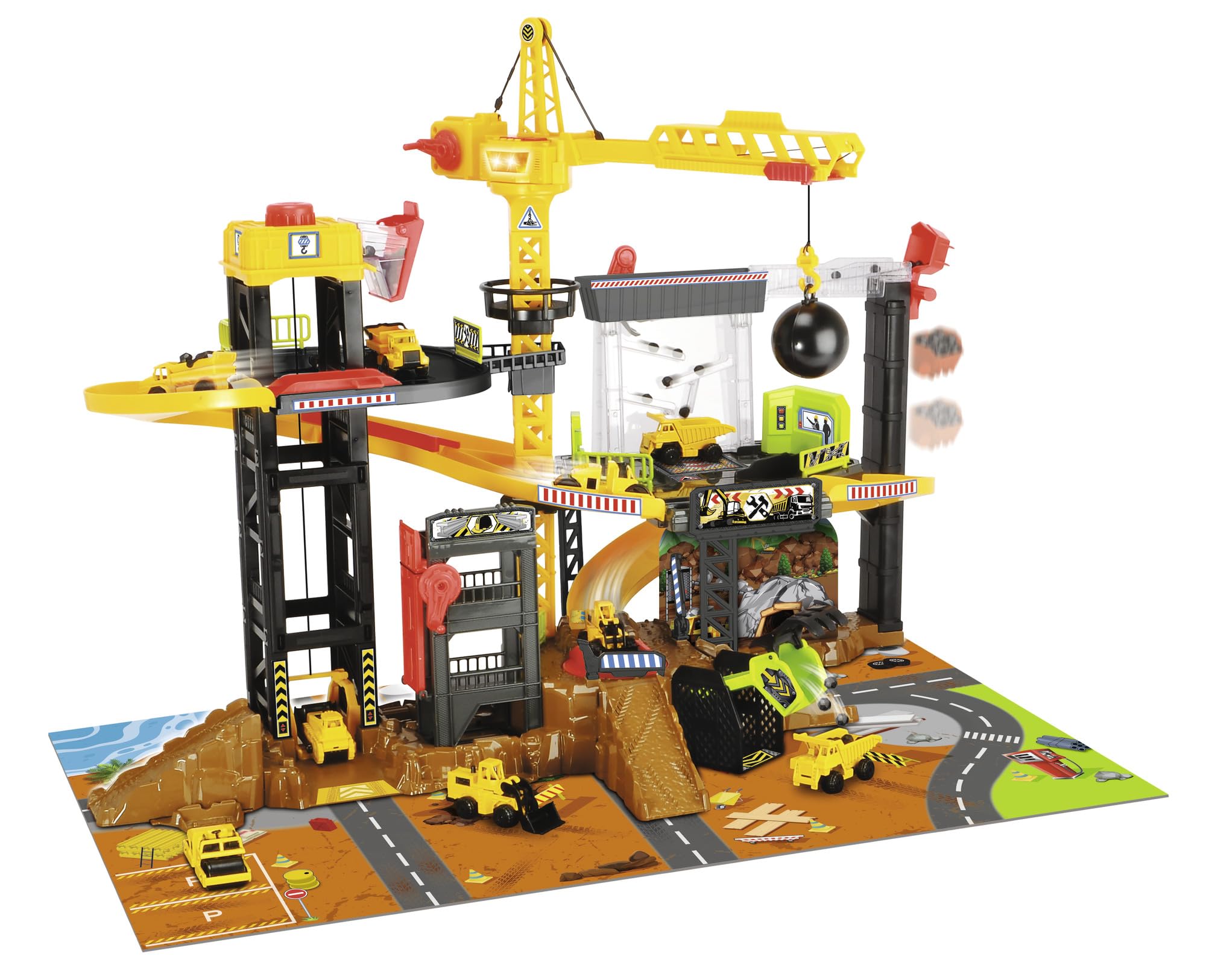 DICKIE TOYS Construction Playset with 4 Die-Cast Cars