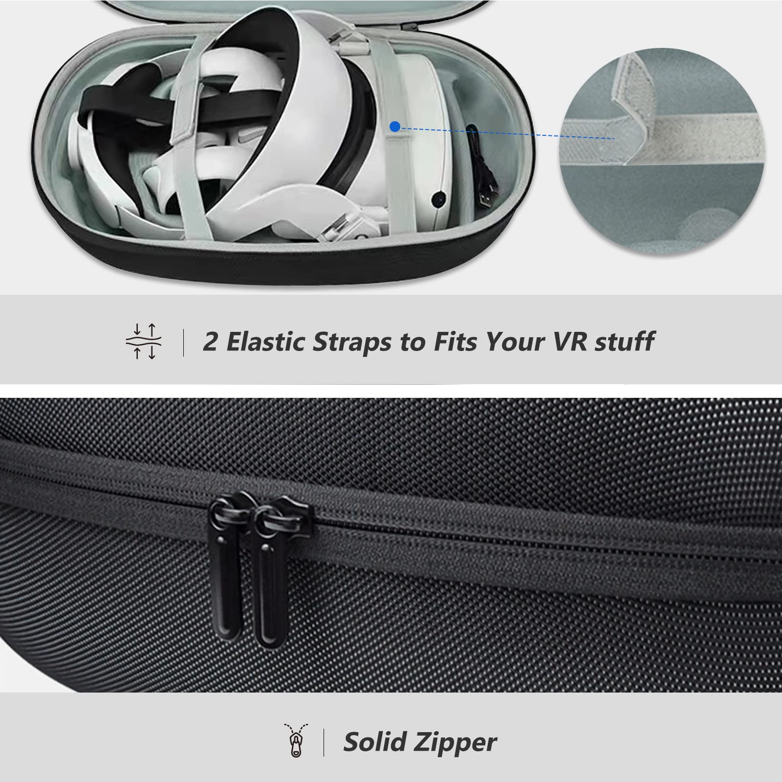LYCEBELL Carrying Case for Oculus Quest 2, Fit Official/Eyglo/Esimen Elite Head Strap, Travel Case for Quest 2 VR Gaming Headset and Controllers Accessories, Shock-Dust-Water Proof (Black)