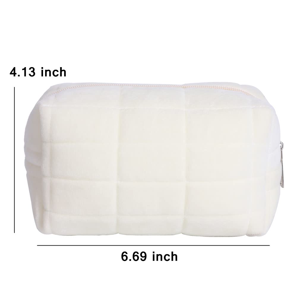 LYDZTION Plush Makeup Bag Cosmetic Bag for Women,Zipper Large Solid Color Travel Toiletry Bag Travel Make Up Toiletry Bag Washing Pouch,White