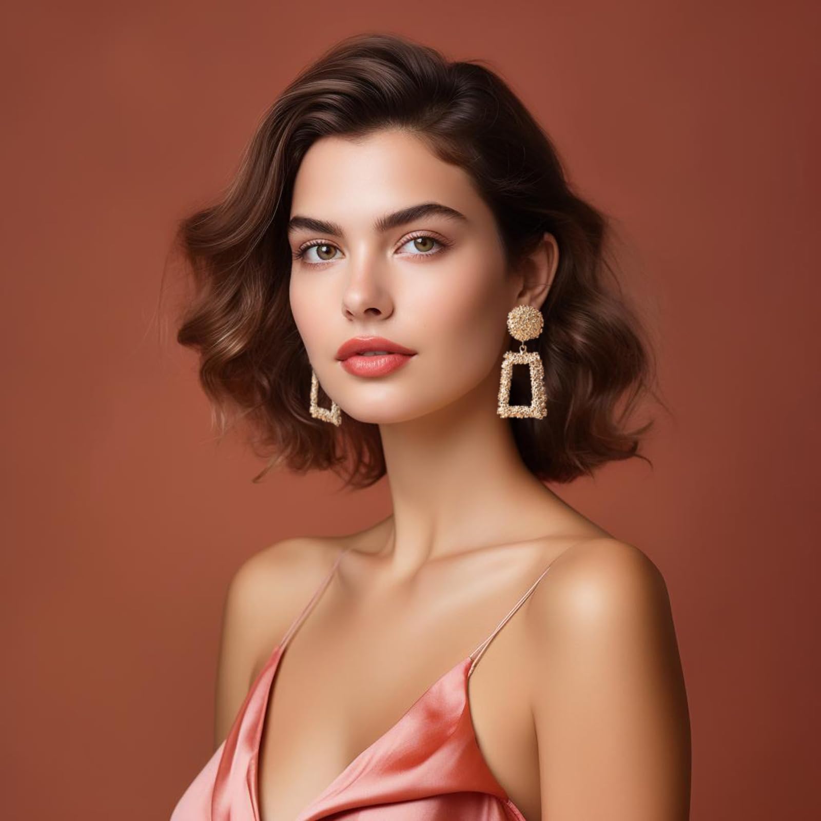 ATIMIGO Gold Statement Drop Earrings Metal Rectangle Geometric Dangle Earrings for Women