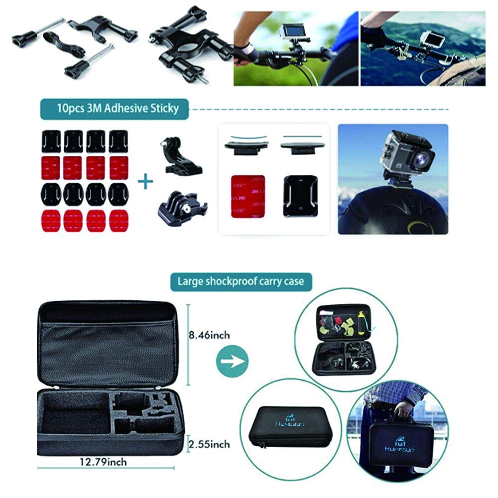 Artman Upgraded Action Camera Accessories Kit 61-in-1 for Gopro Hero 10 9 8 7 6 5 4 3 2 1 Black Max Fusion Session Silver Akaso DJI Xiaomi Yi Apeman 2018 Insta360(Black)