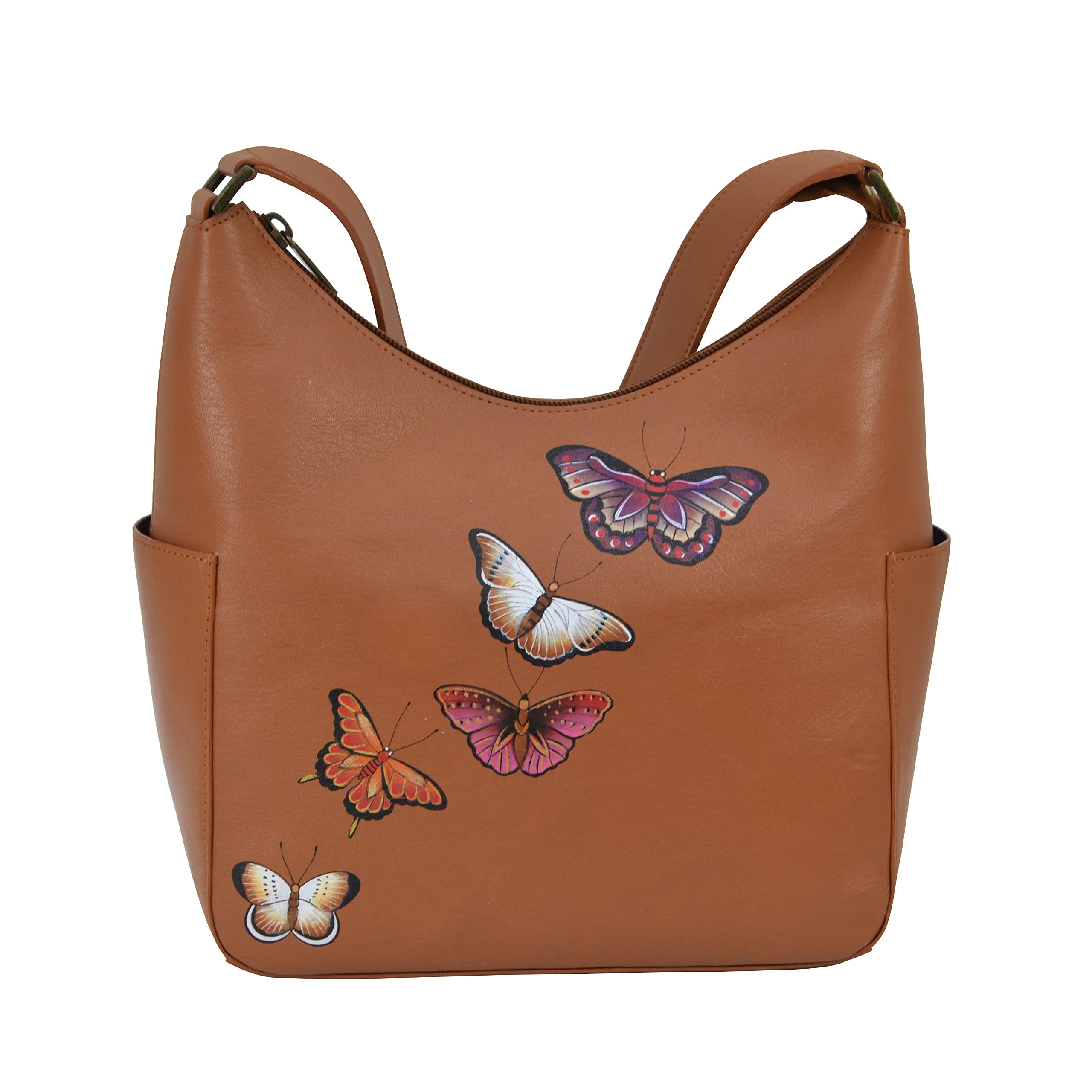 Anuschka Women's Hand Painted Genuine Vegetable Tanned Leather Hobo - Hummingbird Black