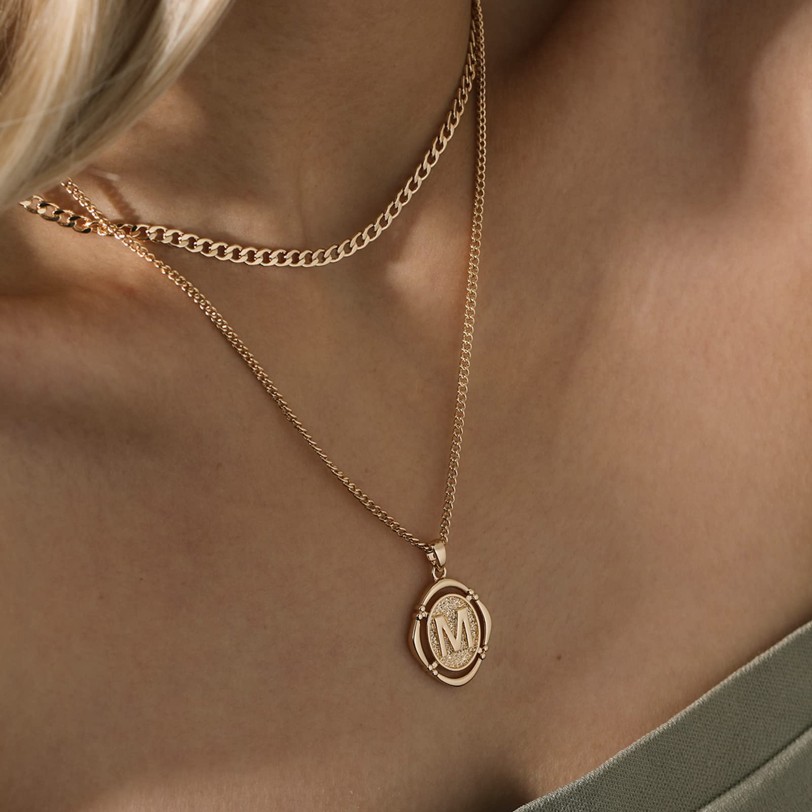 Ascona A Initial Layered Necklaces for Women, Dainty Simple Trendy Gold Plated Multi Layered Layering Letter Alphabet Pendant Chain Necklace