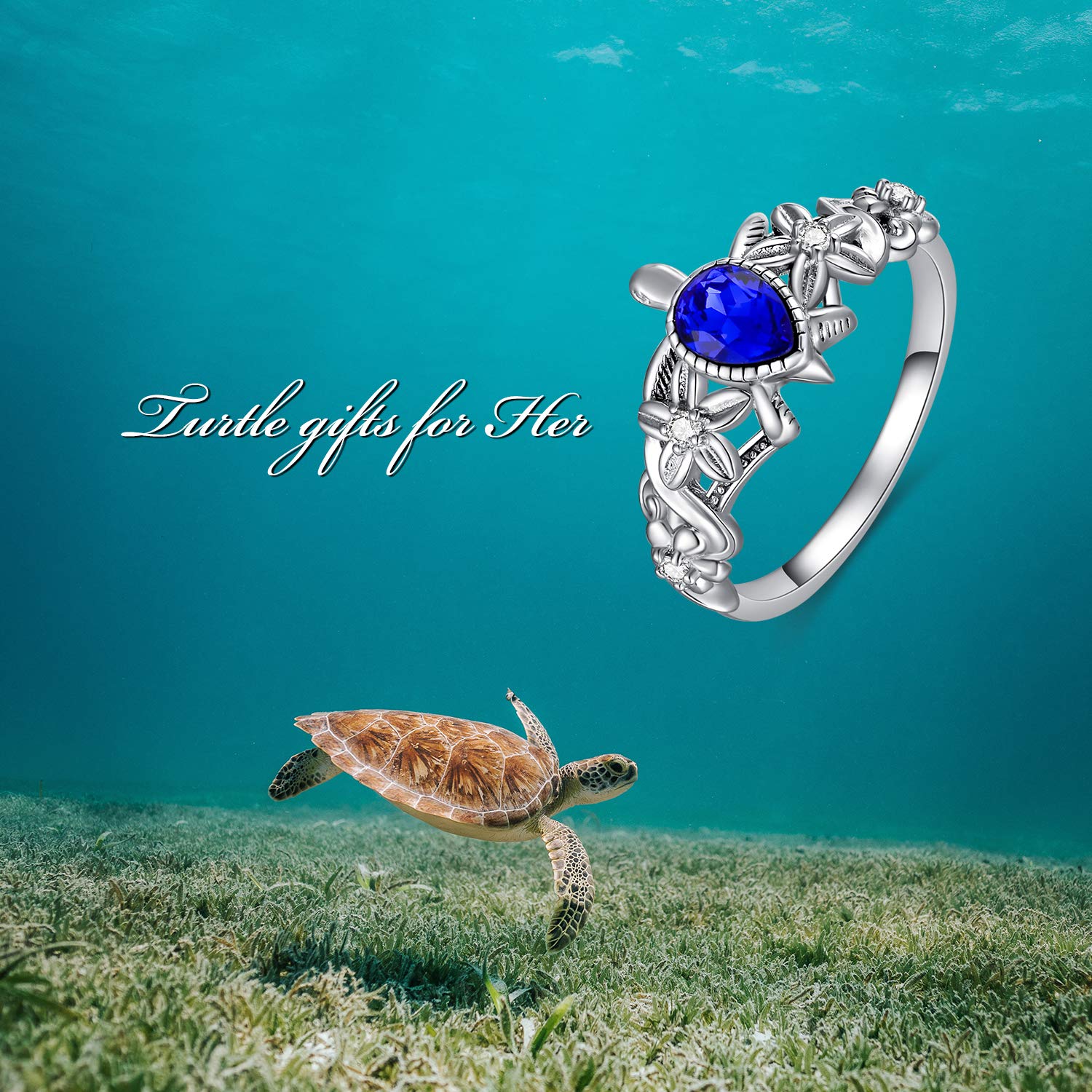 AOBOCO Sterling Silver Sea Turtle Ring, Turtle Jewelry Gifts for Women Turtle Lovers (6)