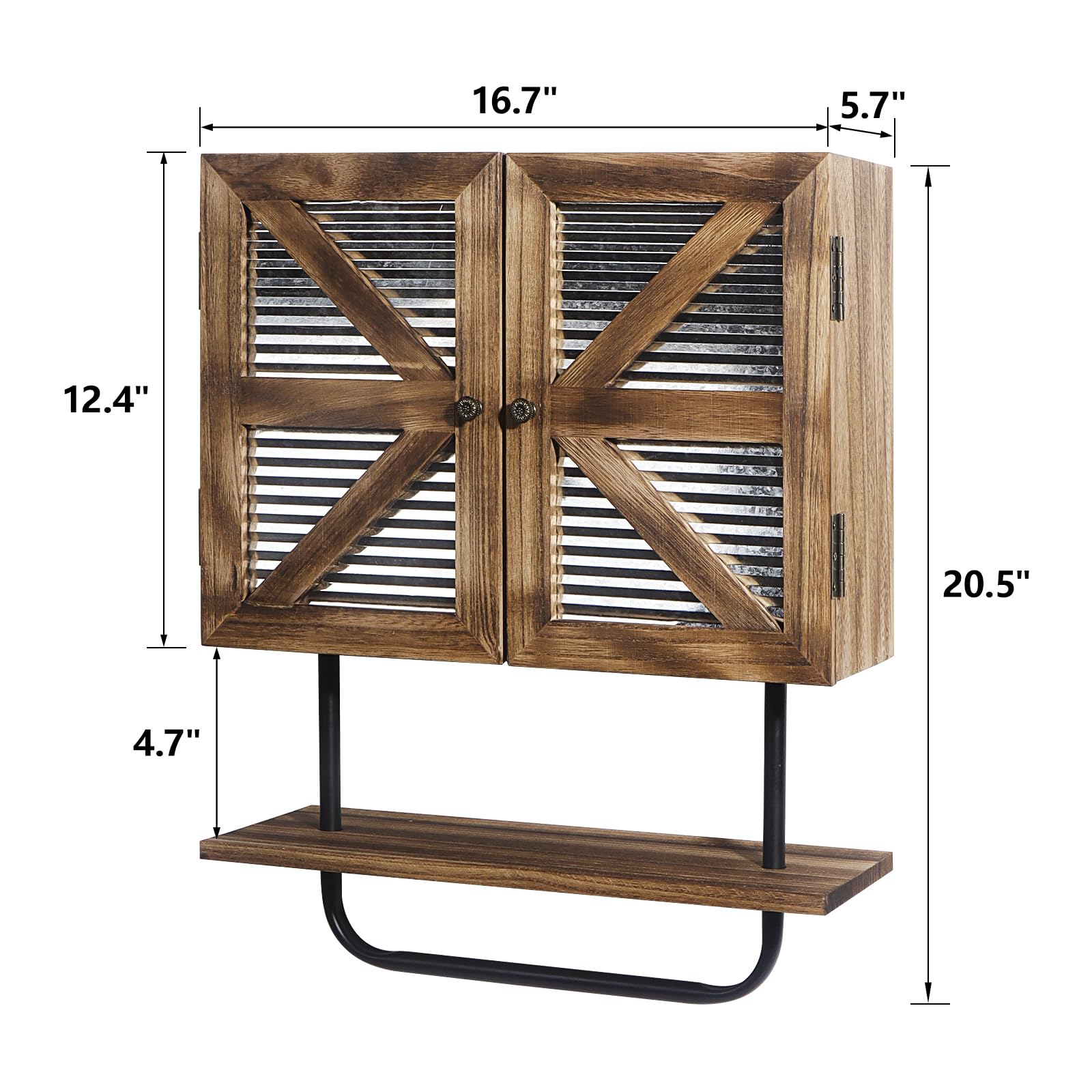 Butizone Small Bathroom Wall Cabinet, 17x21'' Barndoor Medicine Cabinet Wall Mount, 3 Tier Rustic Bathroom Storage Cabinet Over Toilet with Adjustable Shelf and Towel Bar for Bathroom Laundry Room