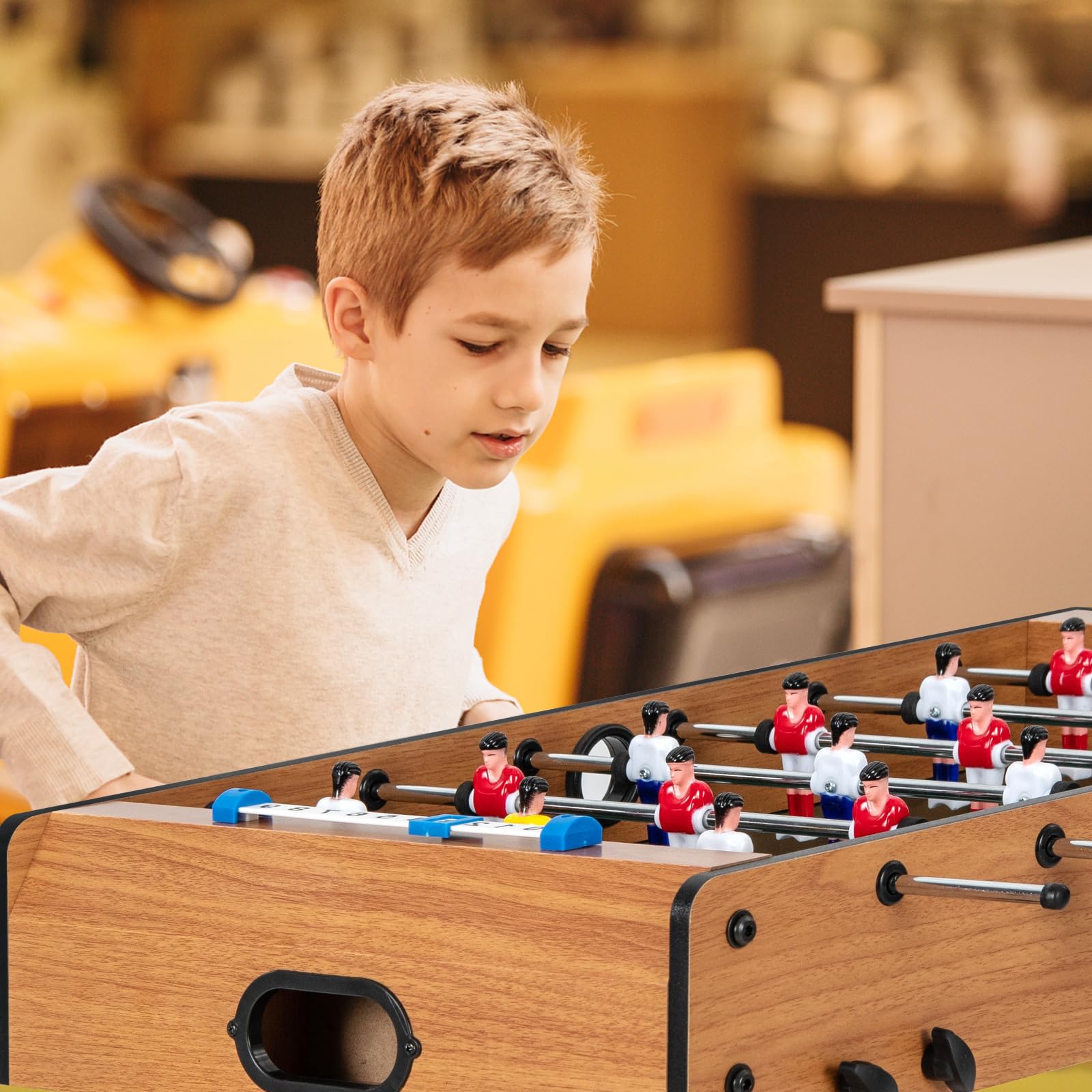 GYMAX Folding Foosball Table, 27” Freestanding Soccer Game Table with 2 Balls for Family, Home, Game Room, Foosball Table for Kids & Adult