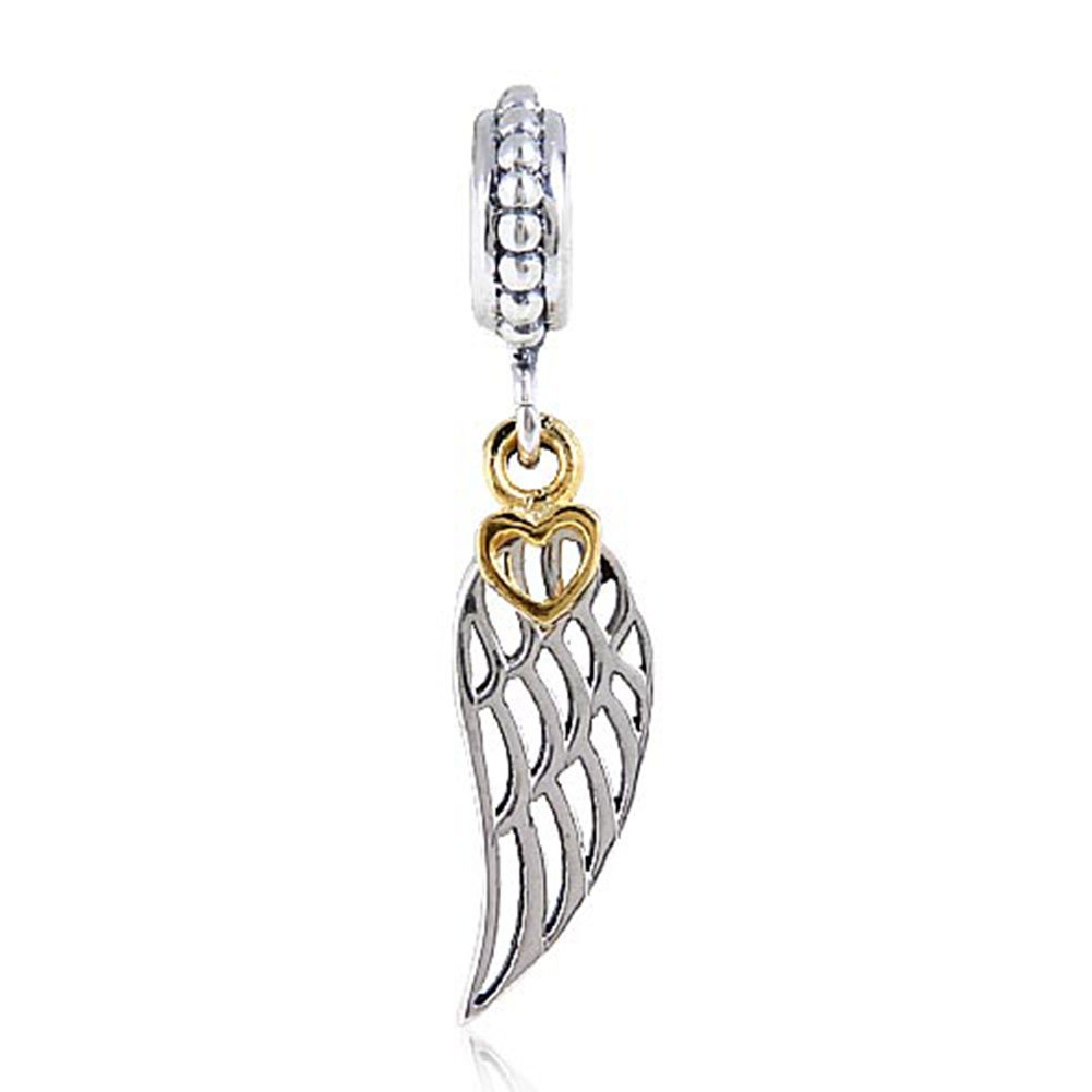 Angel Charm Wing Charm 925 Sterling Silver Feather Charm Love Charm fit Pandora Bracelet (B)