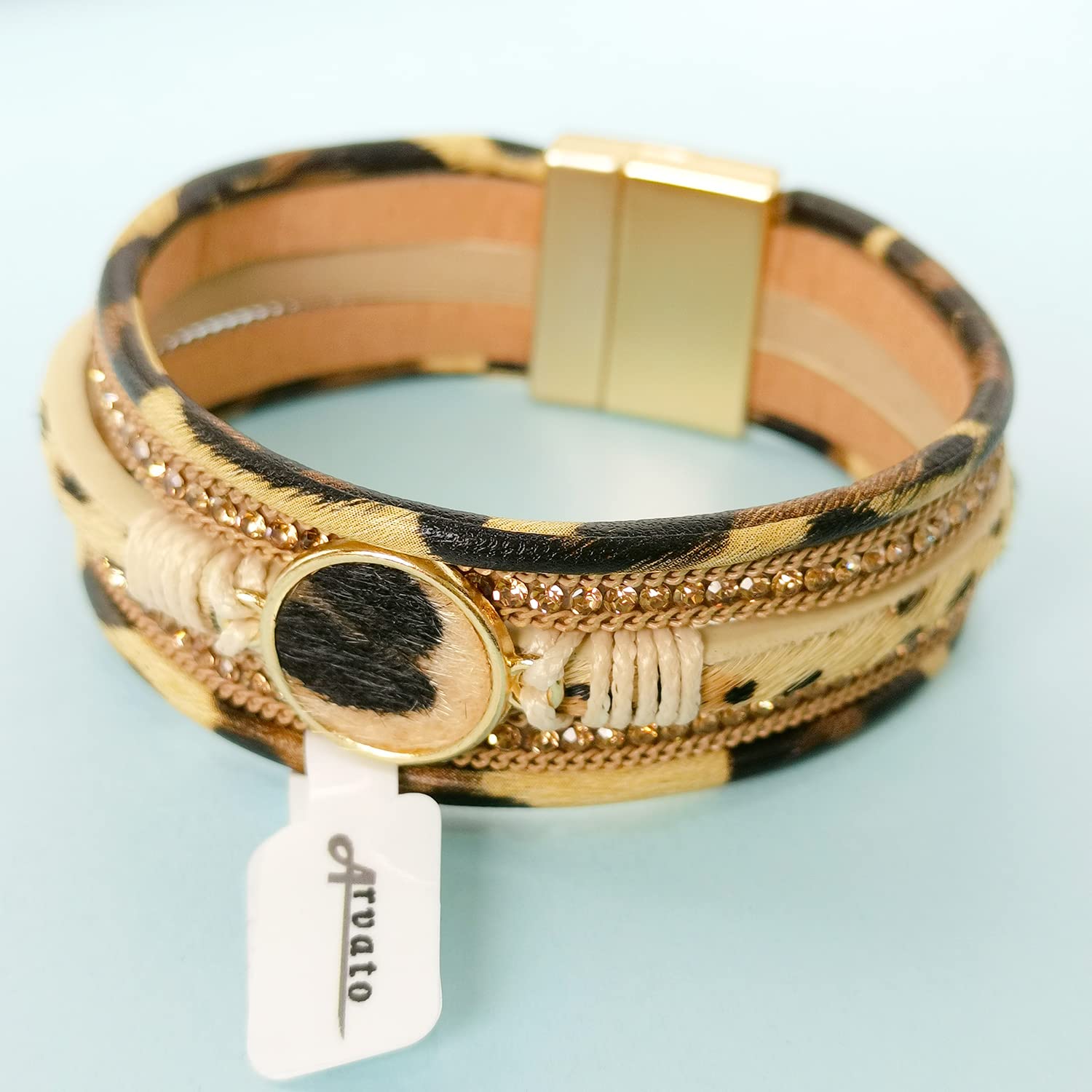 ARVATO Leather Wrap Bracelet for Women Trendy (7.68β) Multi Layerd Boho Western Animal Print Cheetah Leopard Bracelet Stackable Cuff Jewelry Mother's Day Christmas Gift