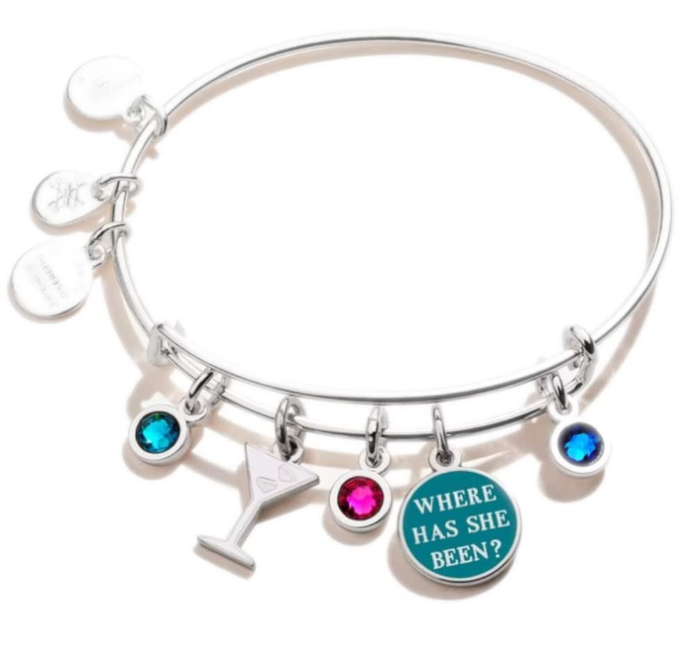 Alex and Ani Gossip Girl Expandable Bangle for Women, Where Has She Been Multi Charm, Shiny Silver Finish, 2 to 3.5 in