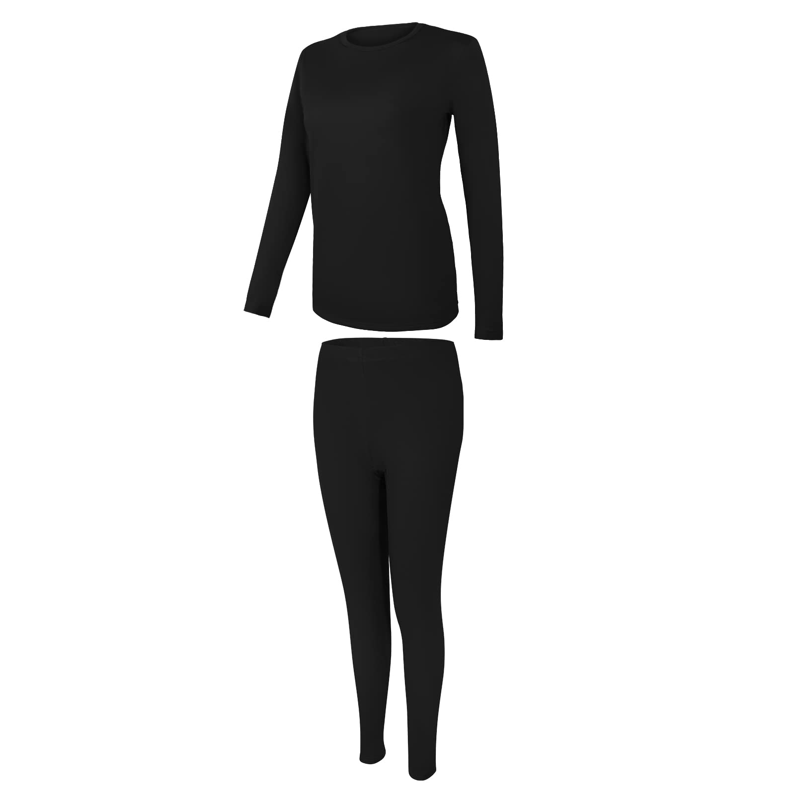 Asallya Thermal Underwear for Women Fleece Lined Base Layer Pajama Set Cold Weather,Set Ultra Soft S-XXL Round Collar Black