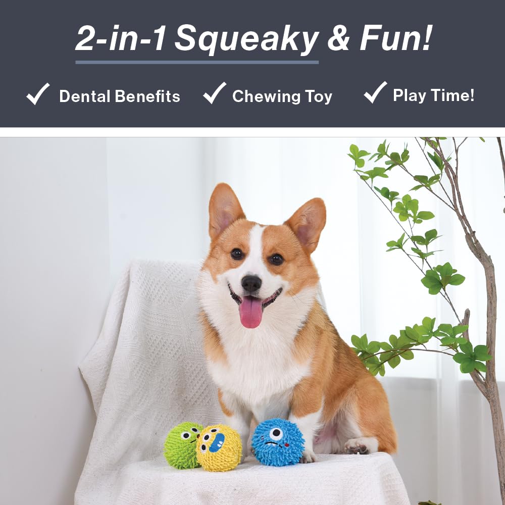 HugSmart Pet – Spiky Monster Dog Balls (3-Pack) | Plush Squeaky Ball for Dogs, Small, Medium Breeds |No Stuffing, Interactive Fetch, Squeaky Dog Toys for Aggressive Chewers, Designed in Canada