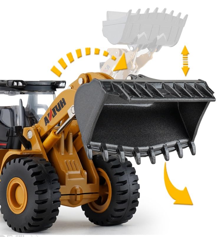 Gemini&Genius Mechanical Loader Toy, Construction Vehicle Wheeled Loader 1/50 Scale Skid Steer Loader Toy, Bulldozer Shovel Engineering Vehicle Alloy Models for Kids, Collection and Decoration House