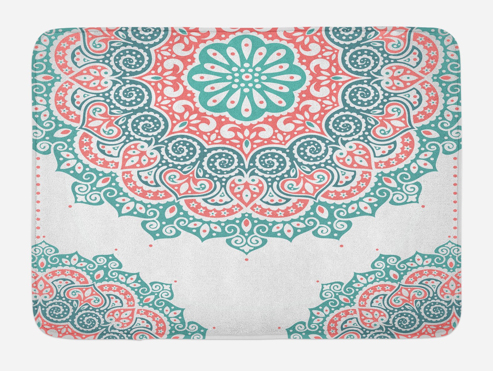 Ambesonne Oriental Bath Mat, Soft Colored Mandala South Culture Inspired Floral Image, Plush Bathroom Decor Mat with Non Slip Backing, 30.2" x 20", Turquoise Coral Teal
