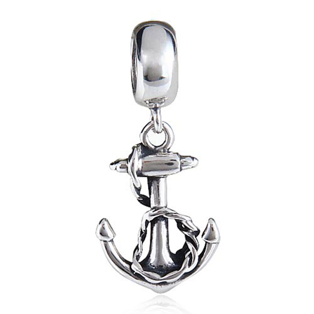 Anchor Charm 925 Sterling Silver Sailor Charm USN Charm Sea Charm Birthday Charm Anniversary Charm for Pandora Charms Bracelet (A)