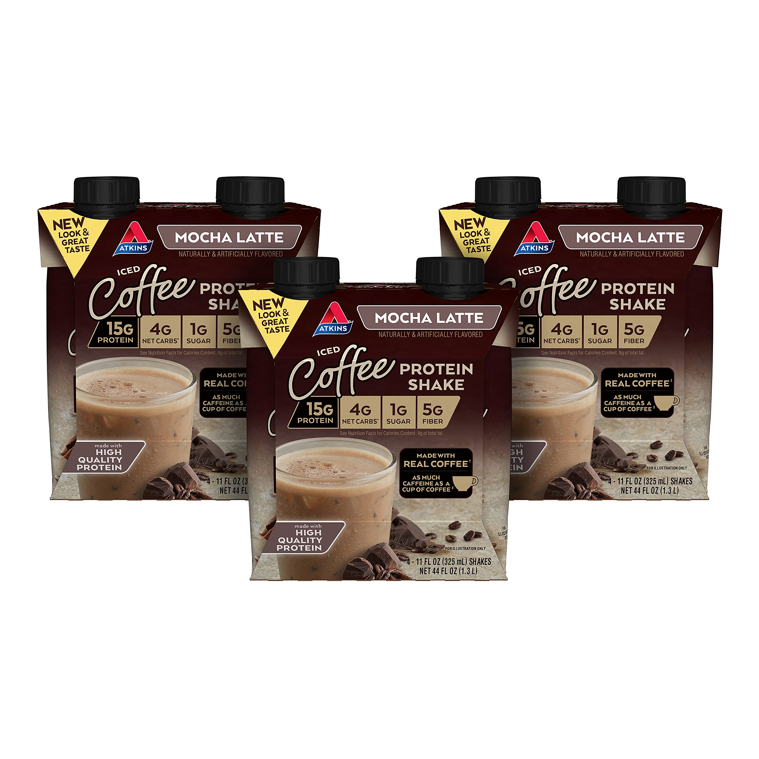 Atkins Milk Chocolate Delight and Mocha Latte Iced Coffee Protein Shakes Bundle (15g Protein, Low Glycemic)