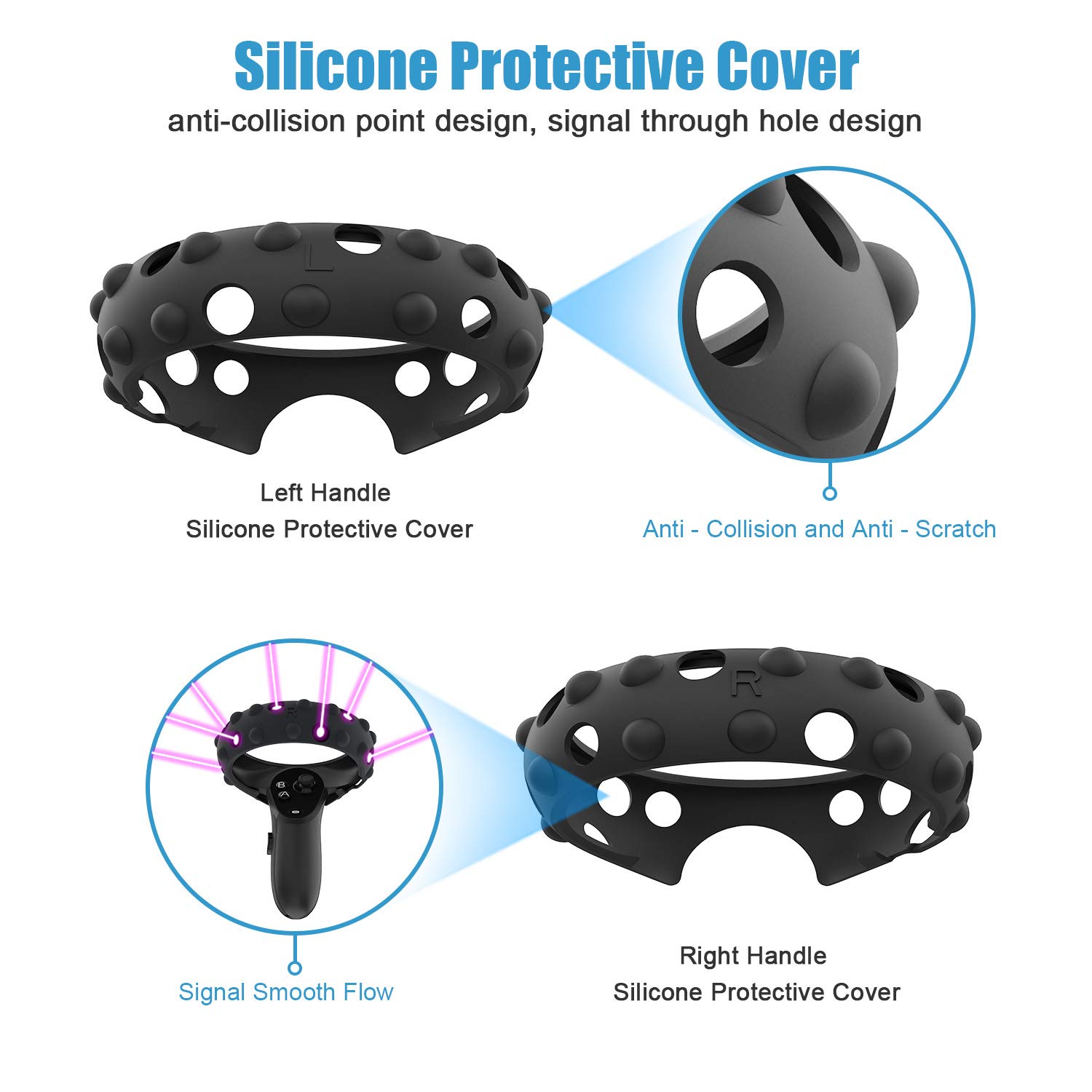 AMVR Touch Controller Grip Cover & Anti-Collision Silicone Protection Cover Ring Comfort Set for Oculus Quest 1 or Rift S Accessories, with Adjustable Wrist Strap Anti-Throw Handle Protective Sleeve