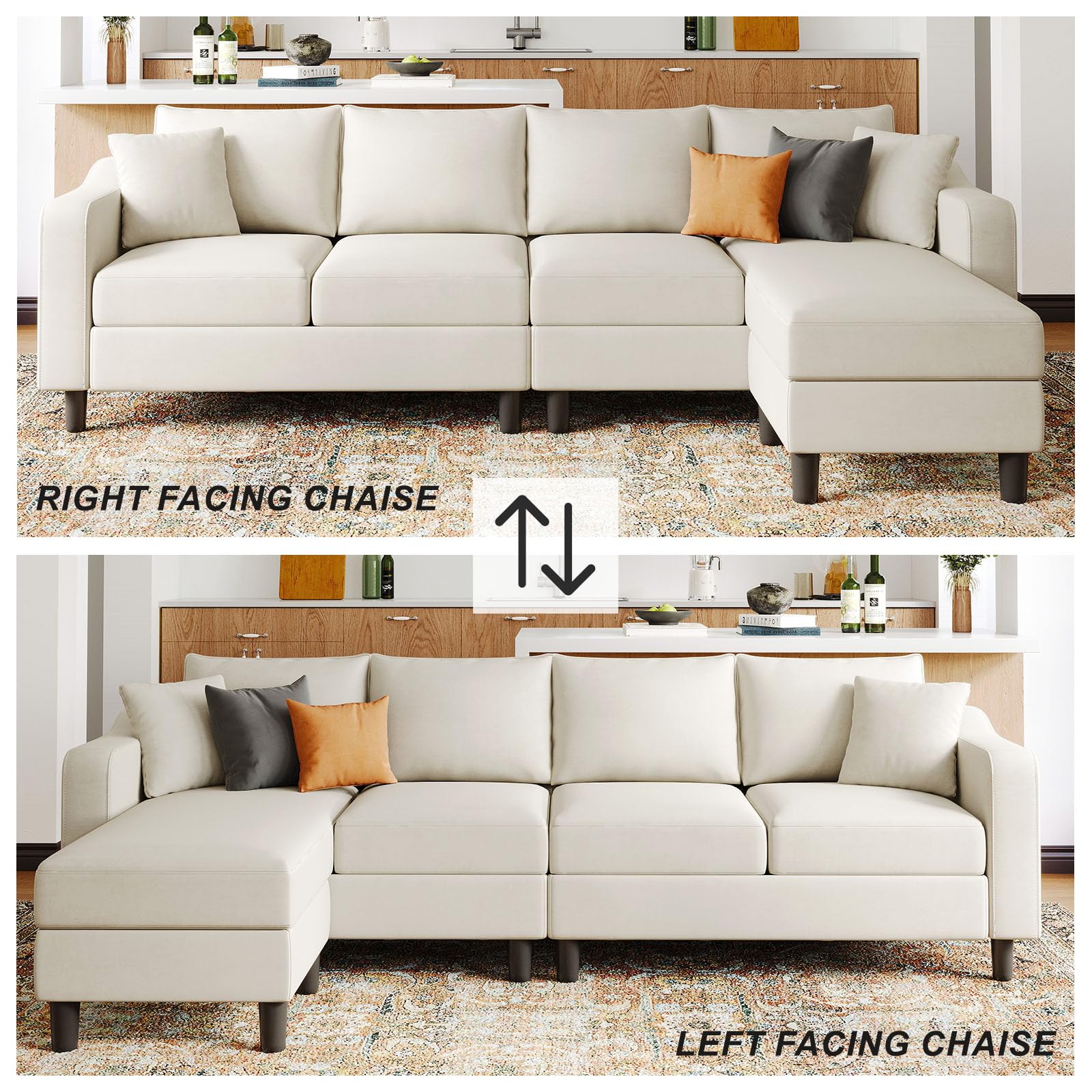 Belffin Velvet Convertible Sectional Sofa L Shaped Couch Reversible Sectional Sofa with Chaise Velvet 4 Seat Sectional Sofa (Beige)…