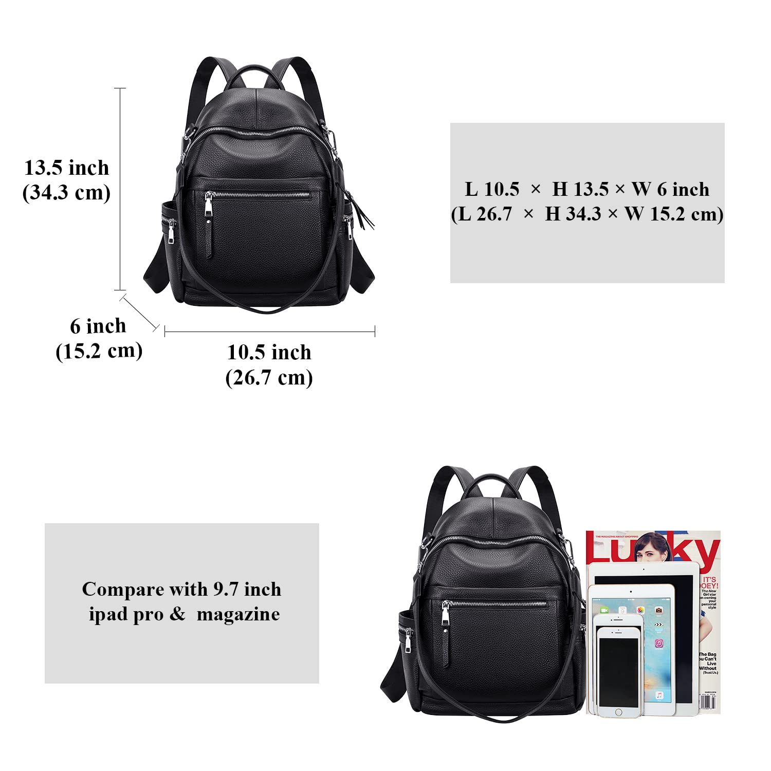 ALTOSY Leather Backpack for Women Convertible Backpack Purse Fashion Shoulder Bag (S105 Black)