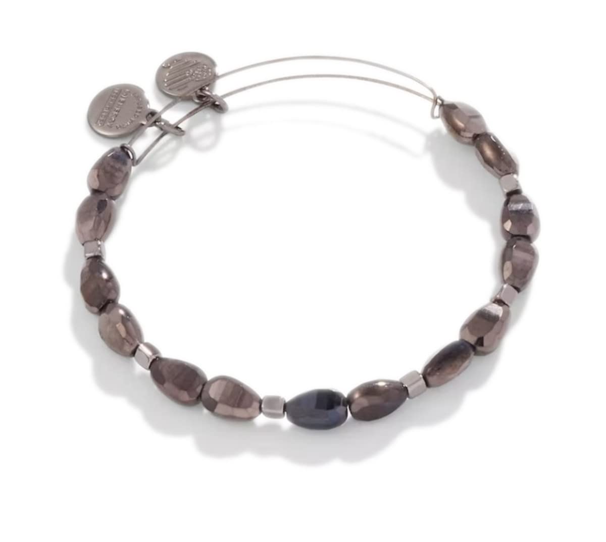 Alex and Ani Radiant Beaded Expandable Bangle for Women, Onyx Beads, Midnight Silver Finish, 2 to 3.5 in