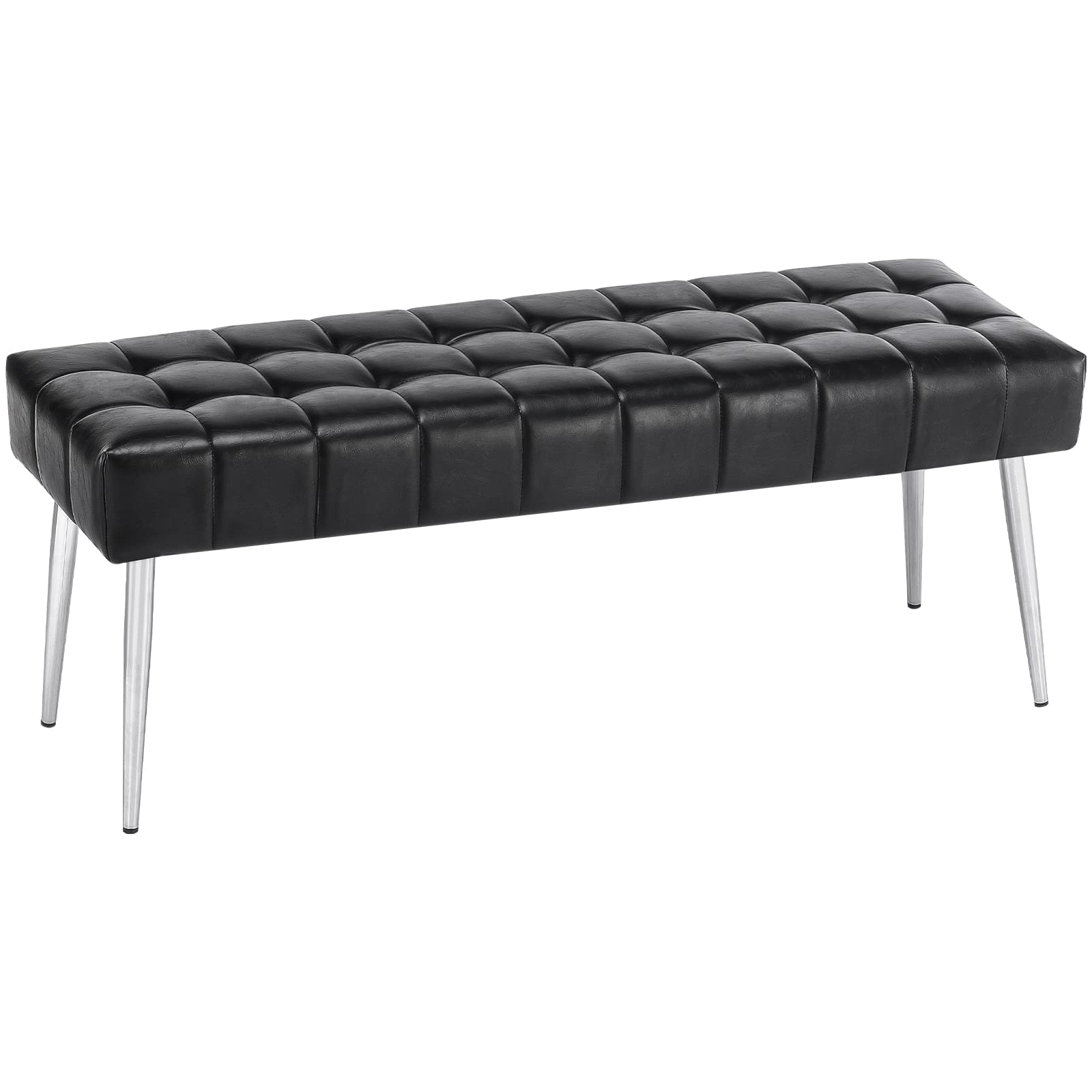 Apicizon 44.5”Bench for Bedroom, Modern Faux Leather End of Bed Bench with Metal Legs, Upholstered Sitting Bench for Front Door Entrance,Bedroom,Dining Room, Entryway,Black