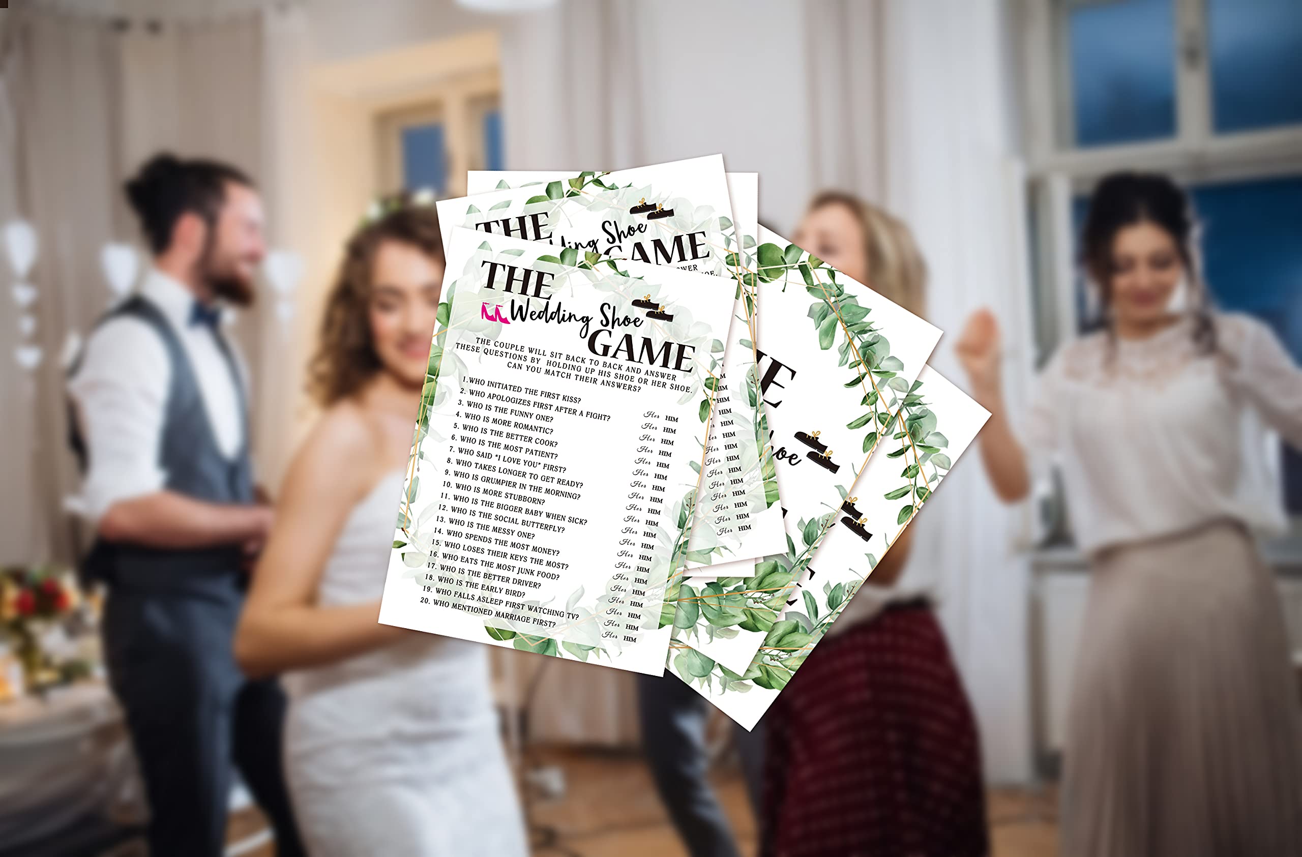 Bridal Shower Game Cards, Wedding Shoe Game, Tropical Jungle Theme Engagement Party Cards For Wedding, Set of 30 Cards(Leaf004)