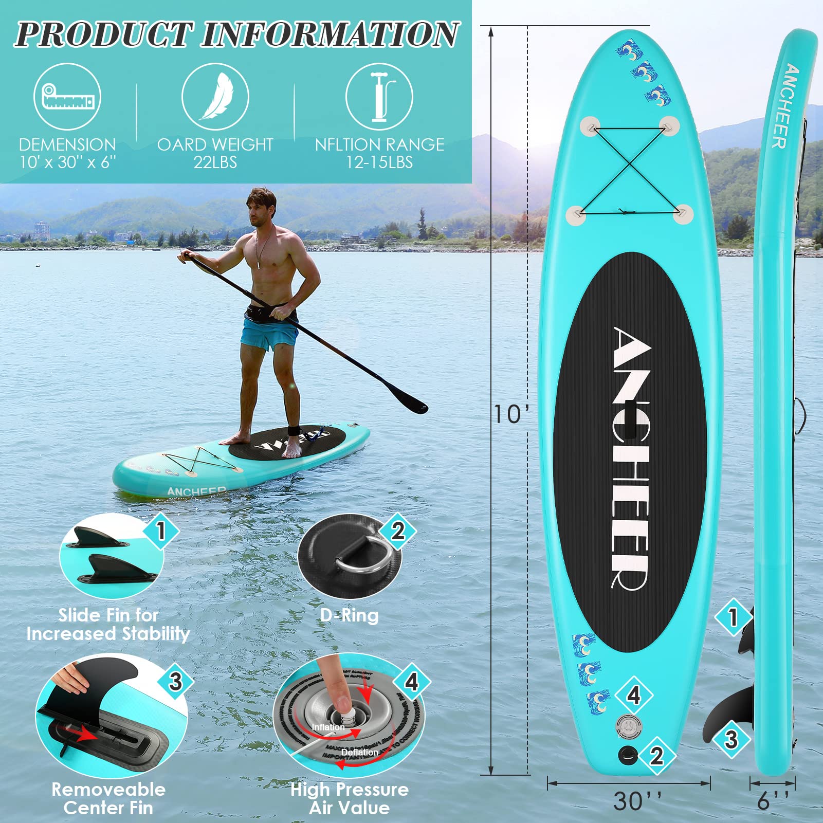ANCHEER Stand up Paddle Board (Light Blue)