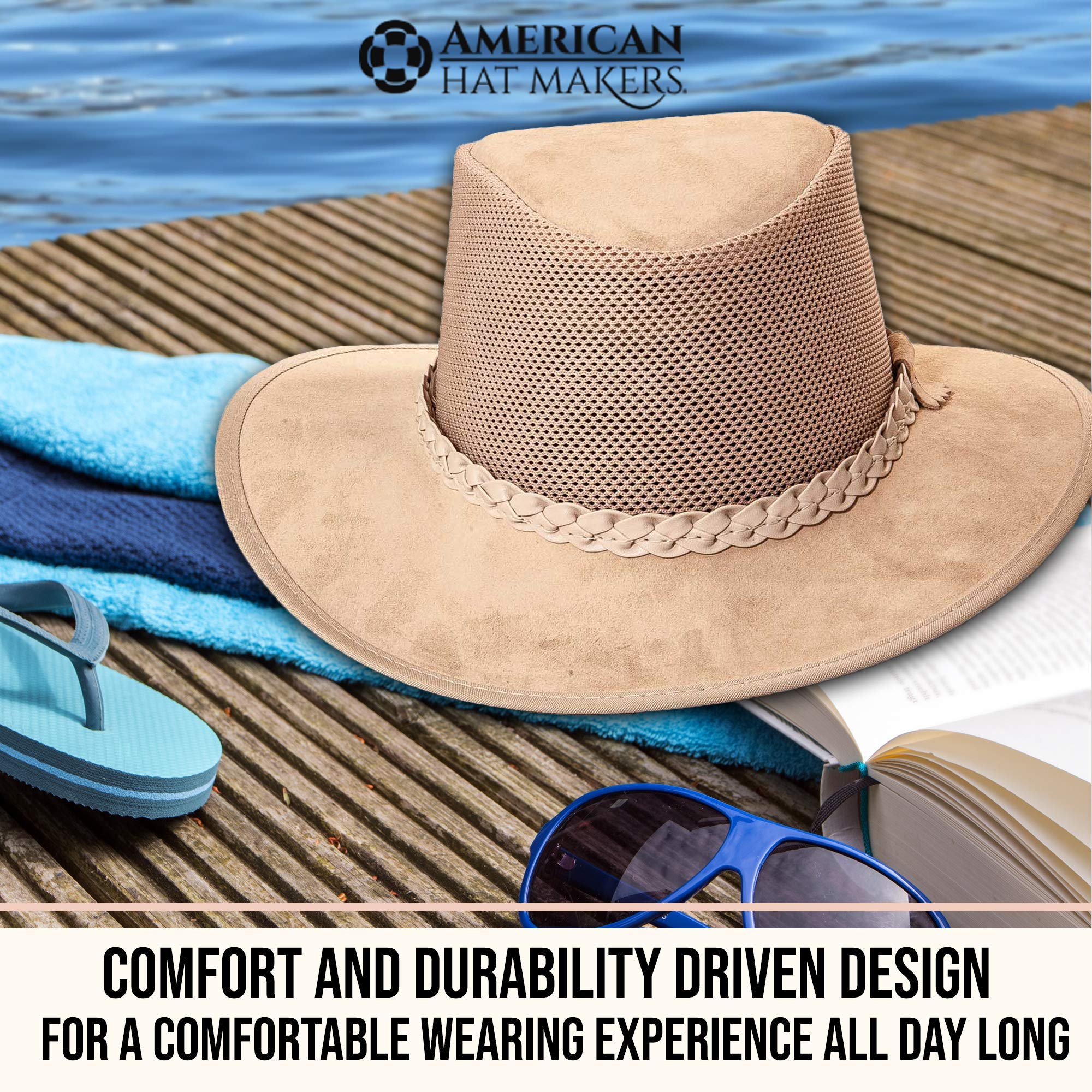 American Hat Makers Breeze Leather and Mesh Sun Hat for Men and Women β Latte, Large
