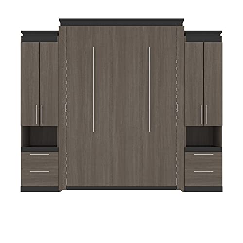 Atlin Designs 104" Queen Murphy Bed with 2 Storage Cabinets in Bark Gray