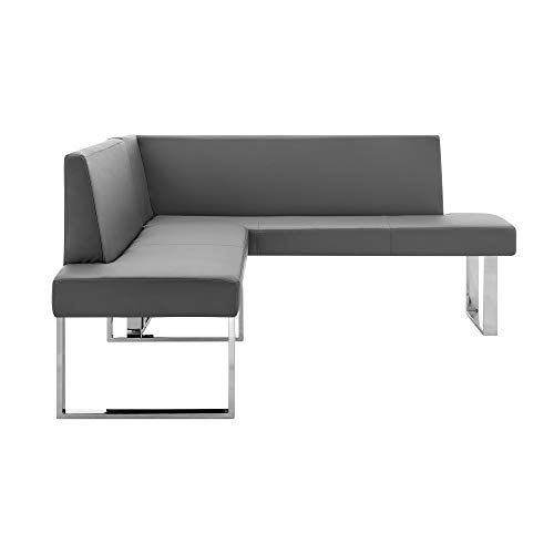 Armen Living Amanda Sectional in Grey Faux Leather and Chrome Finish