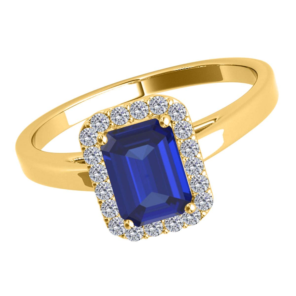 AoneJewelry Aone Jewelry 0.65 Cttw Emerald Cut Natural Sapphire And Diamond Cathederal Style Ring in 10k Gold (White And Yellow), Best Valentinesday Gift