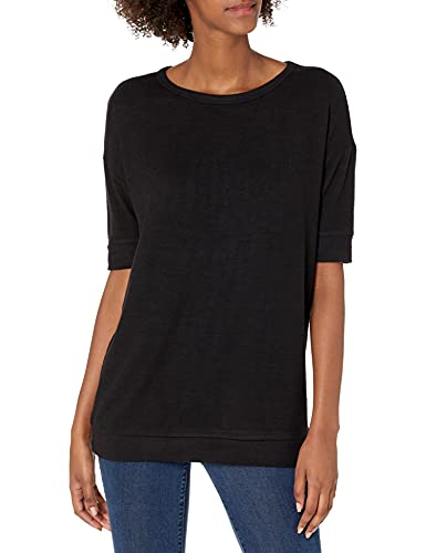 Amazon Brand - Daily Ritual Women's Cozy Knit Slouchy Short-Sleeve Sweatshirt, Black, Small